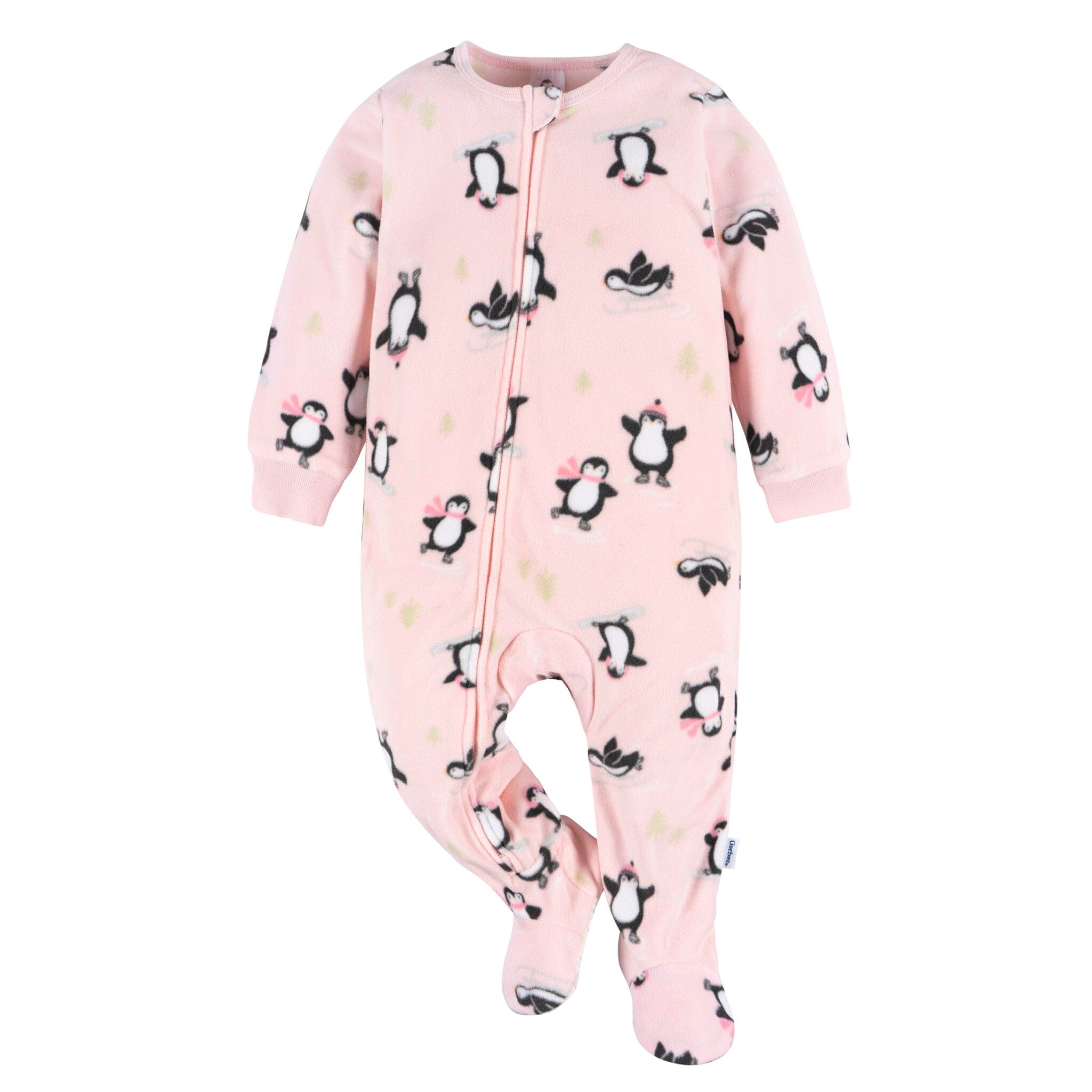 Baby & Toddler Girls Pink Penguins Footed Fleece Pajamas – Gerber ...