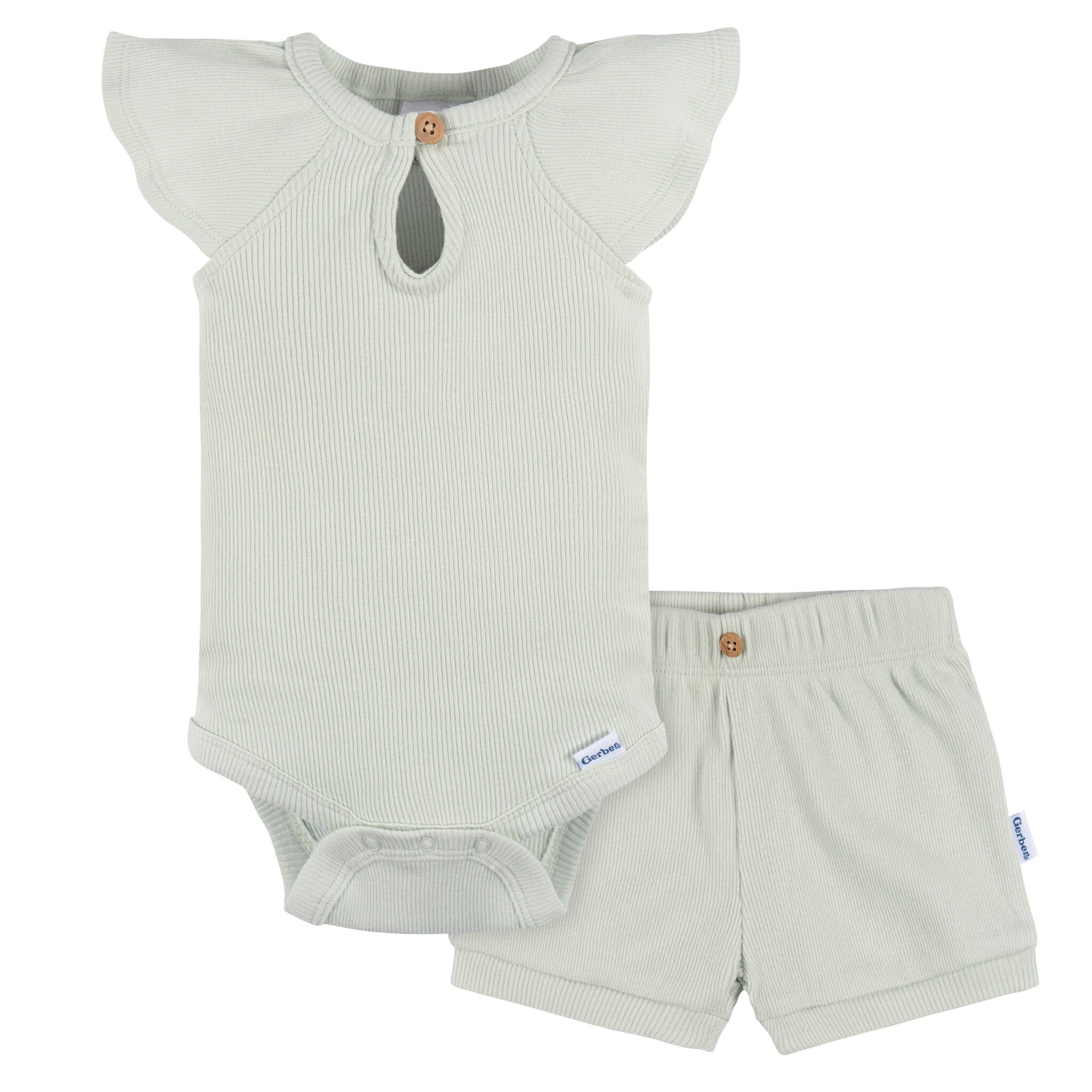 2-Piece Baby Girls Green Lily Bodysuit and Shorts Set – Gerber ...