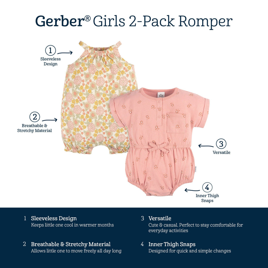 2-Pack Baby Girls Retro Floral Rompers – Gerber Childrenswear