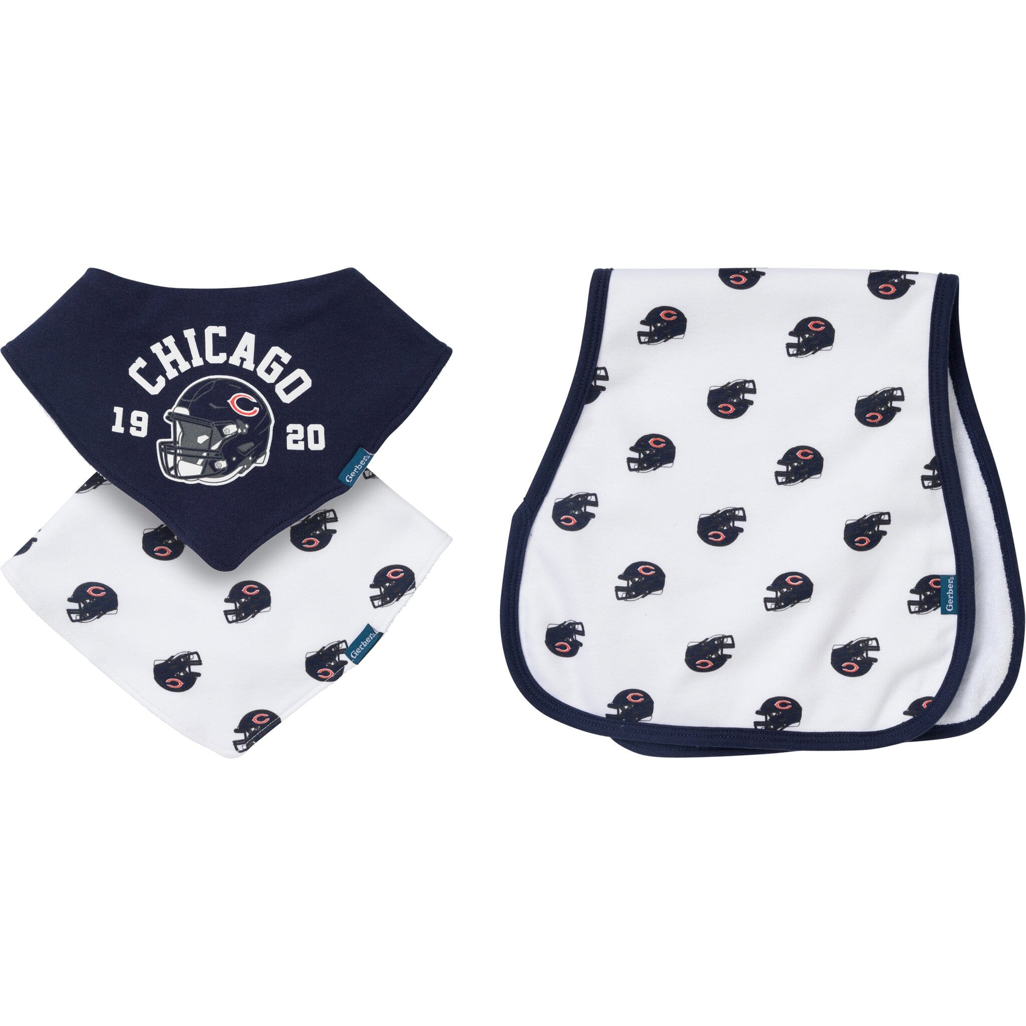3-Pack Baby Neutral Chicago Bears Bibs and Burp Cloth Set – Gerber ...