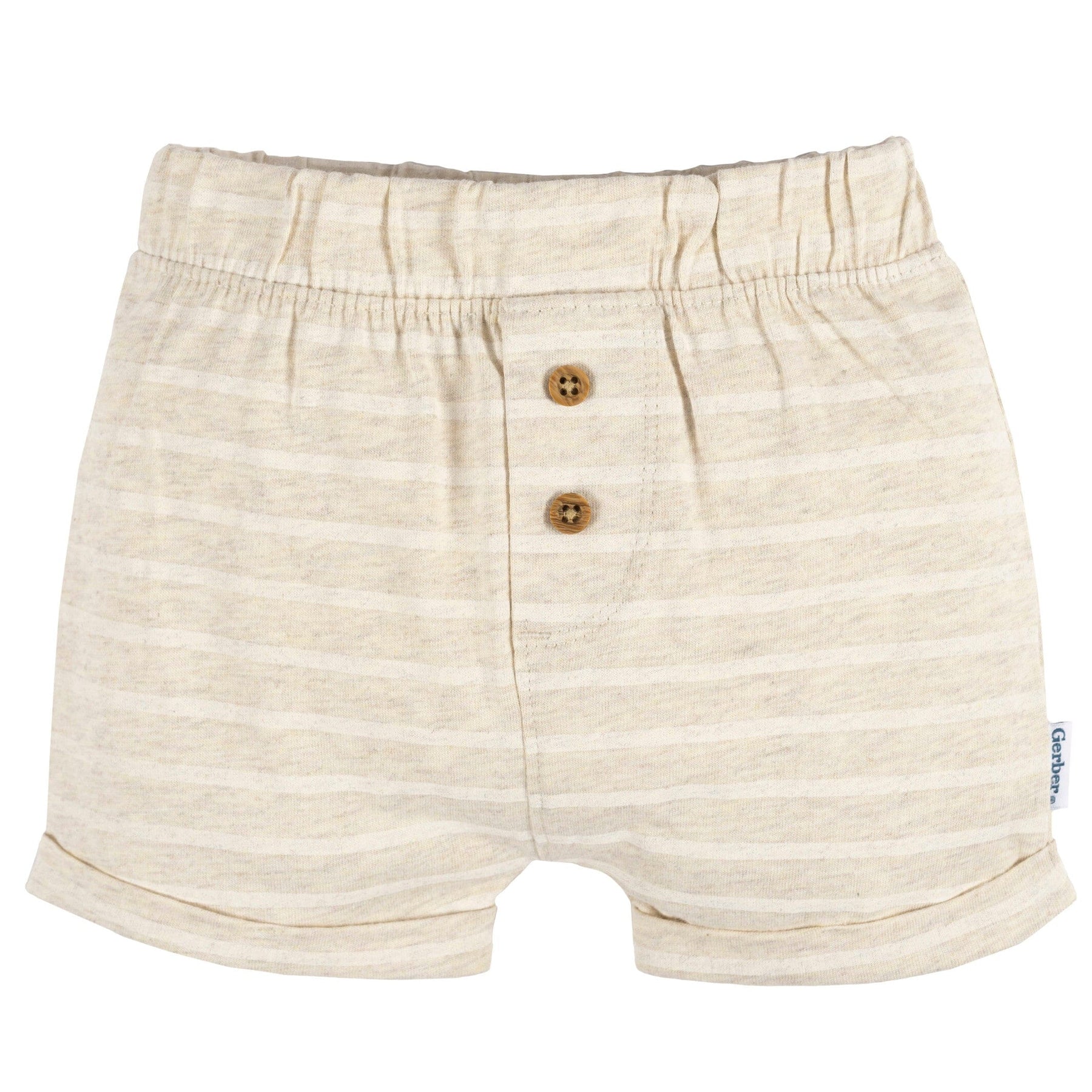 3-Pack Baby Neutral Tan Stripe, Tan, & Grey Knit Shorts – Gerber ...