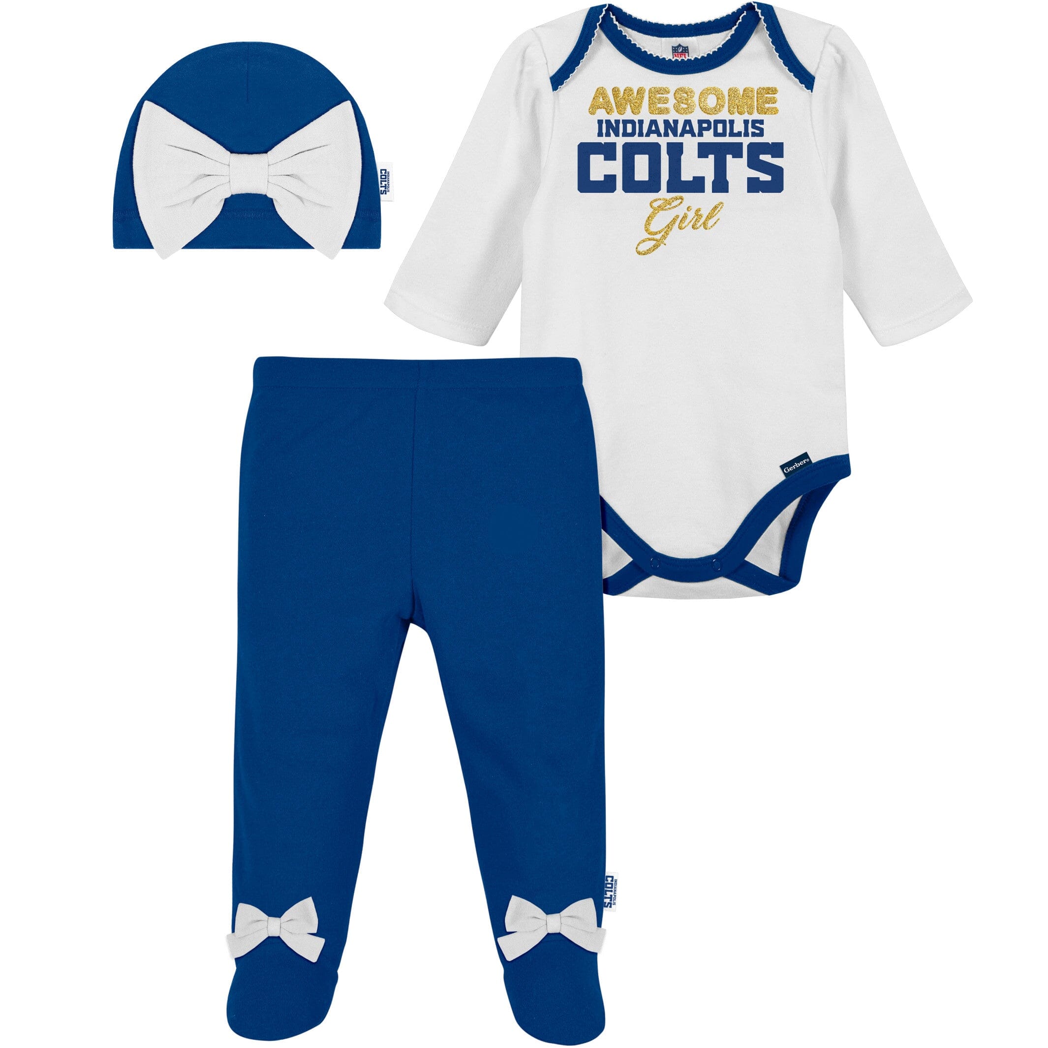 3-Piece Baby Girls Colts Bodysuit, Footed Pant, & Cap Set – Gerber ...