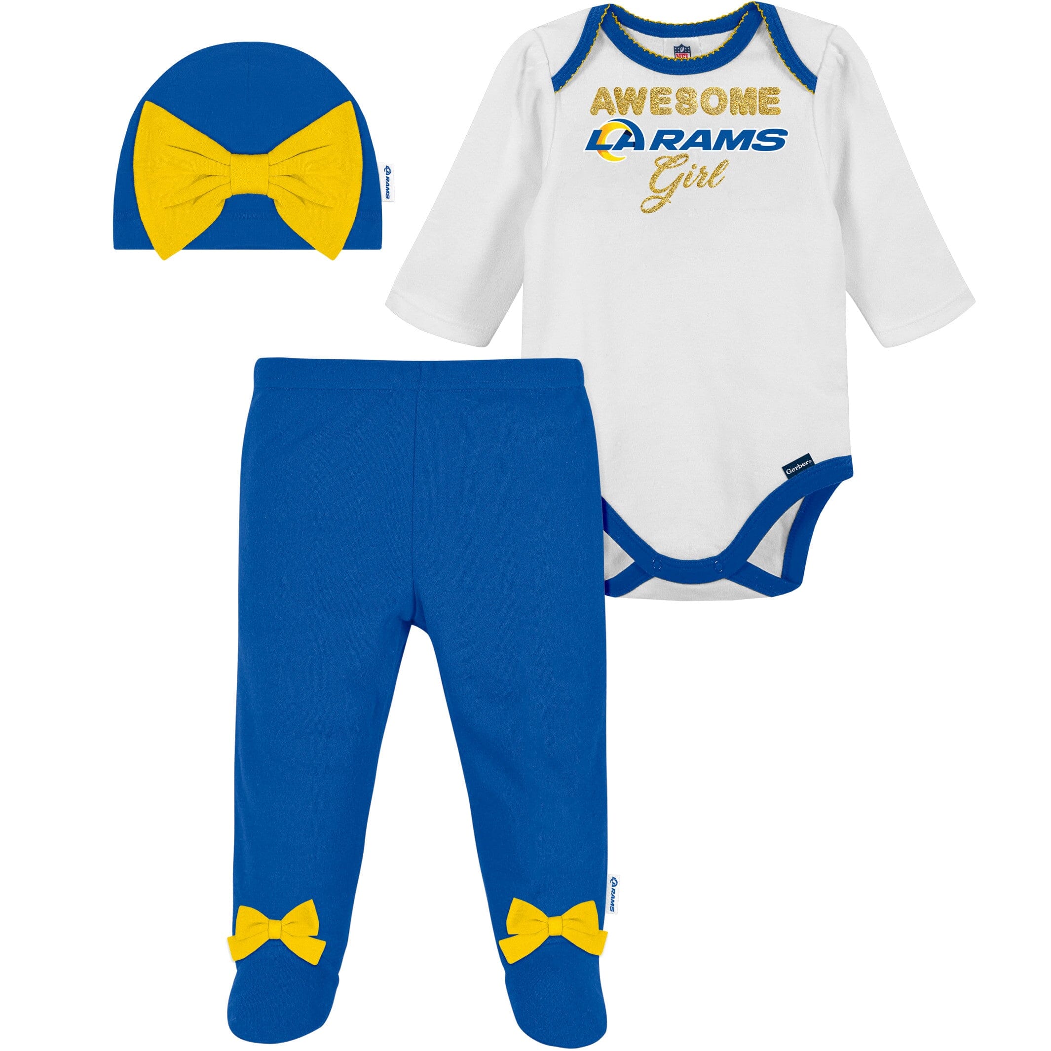 3-Piece Baby Girls Rams Bodysuit, Footed Pant, & Cap Set – Gerber ...