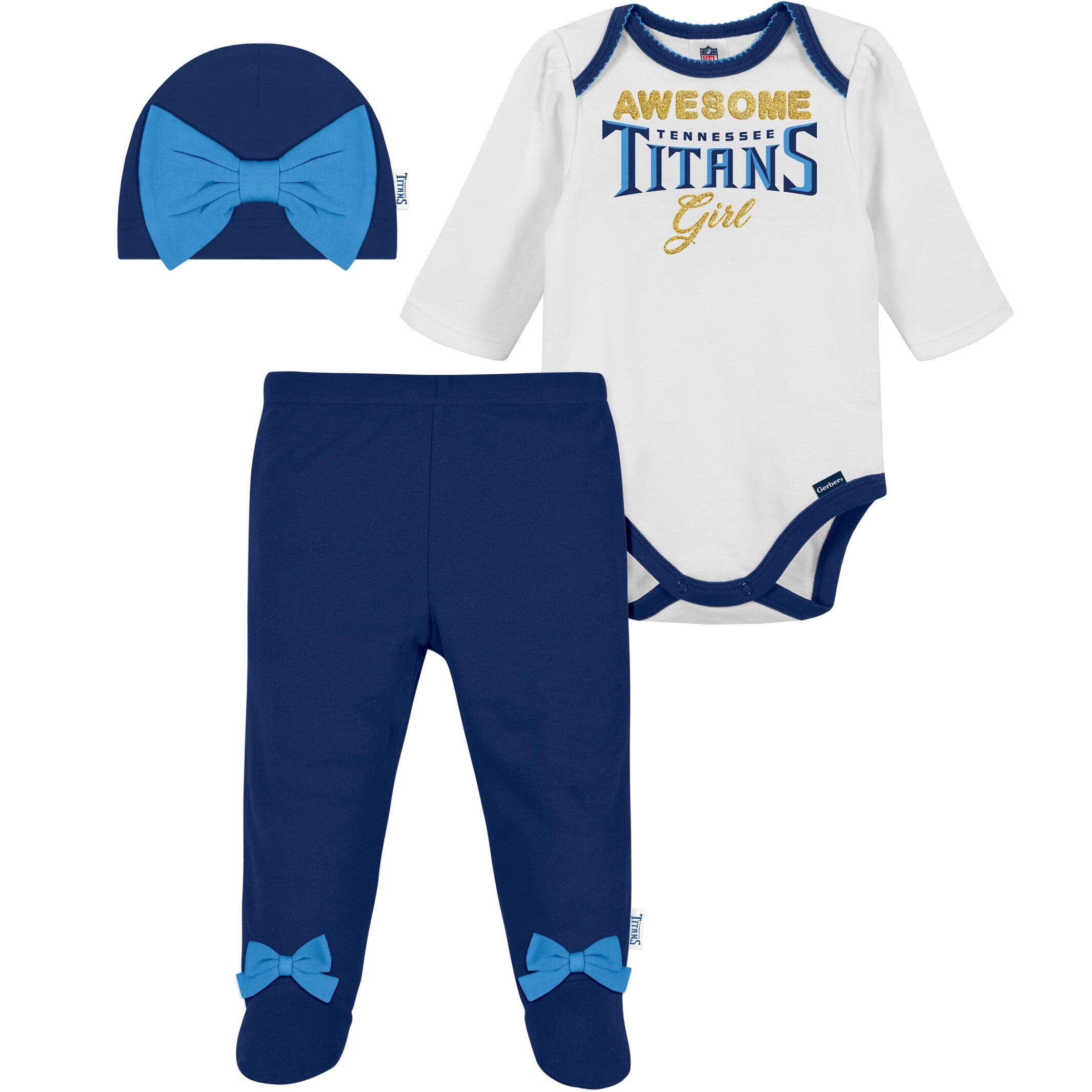 3-Piece Baby Girls Titans Bodysuit, Footed Pant, & Cap Set – Gerber ...