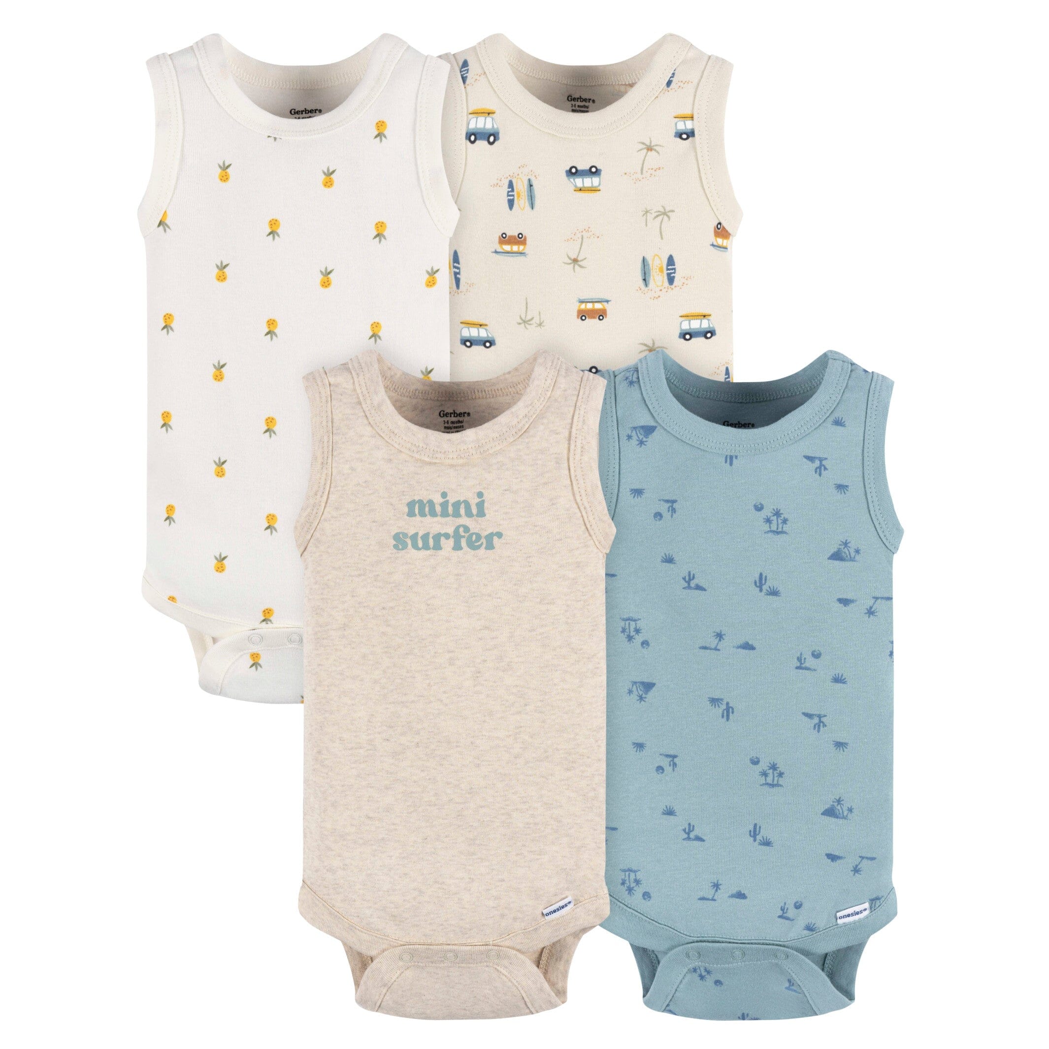 4-Pack Baby Boys Surfer Sleeveless Onesies® Bodysuits – Gerber ...