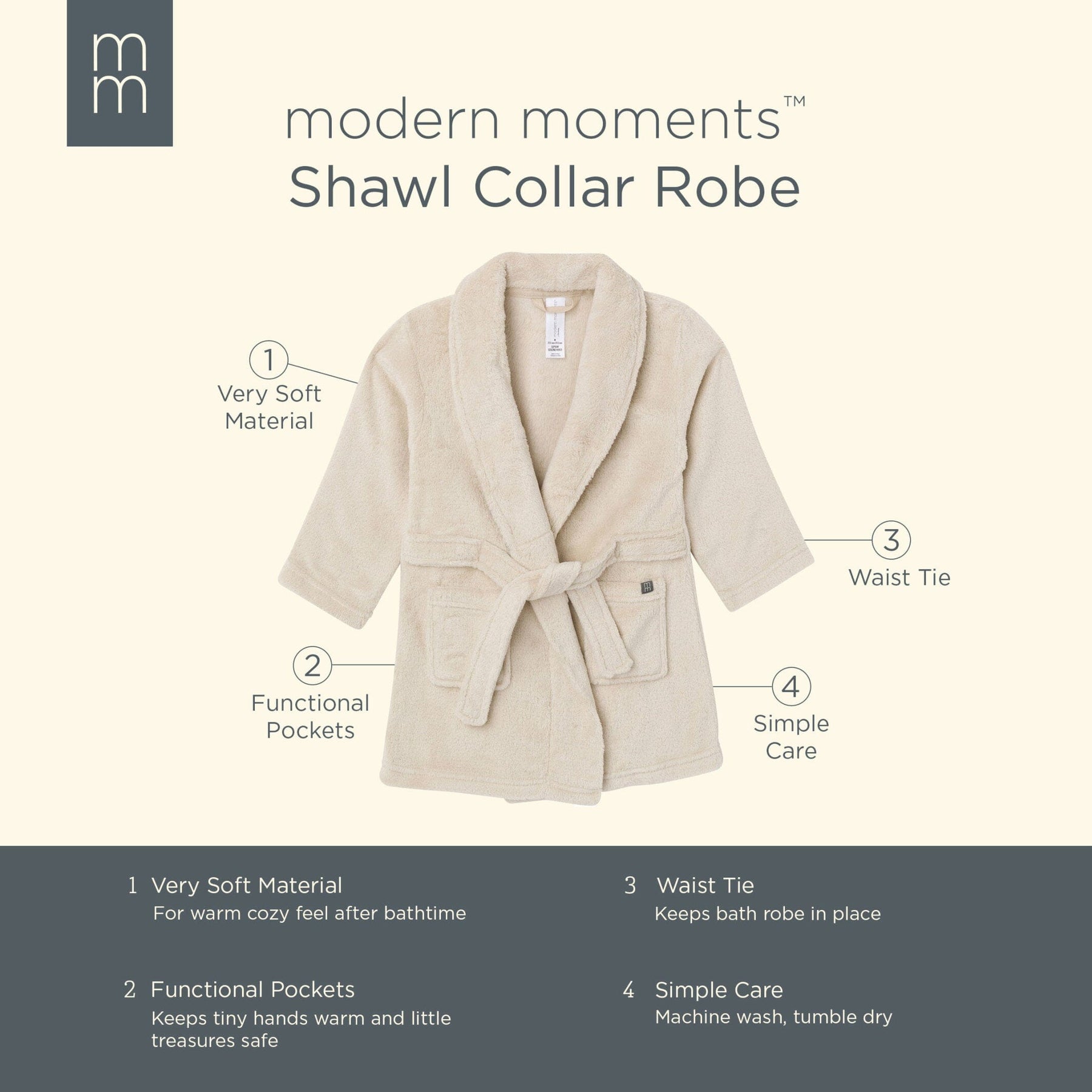 Embroidered Infant & Toddler Neutral Light Beige Shawl Collar Robe ...