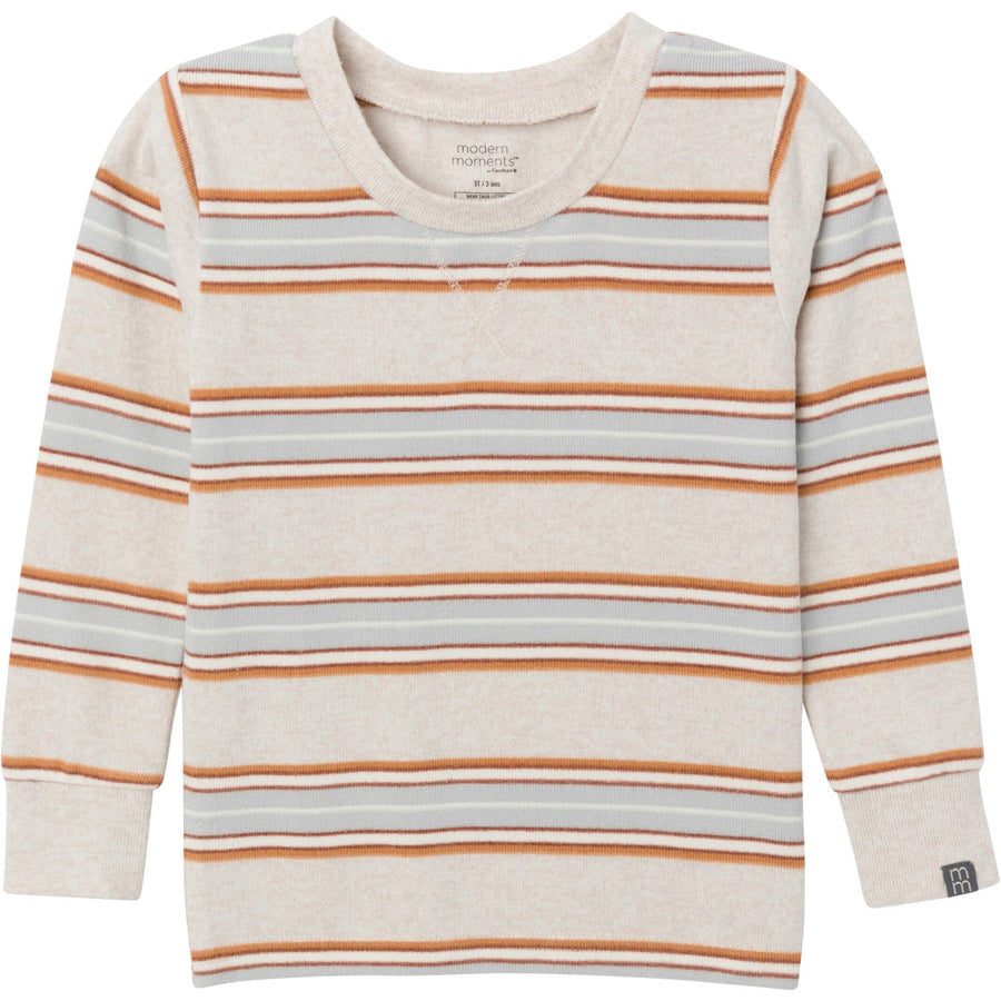 2-Piece Infant & Toddler Neutral Oatmeal Heather Stripe Hacci Pajama S ...