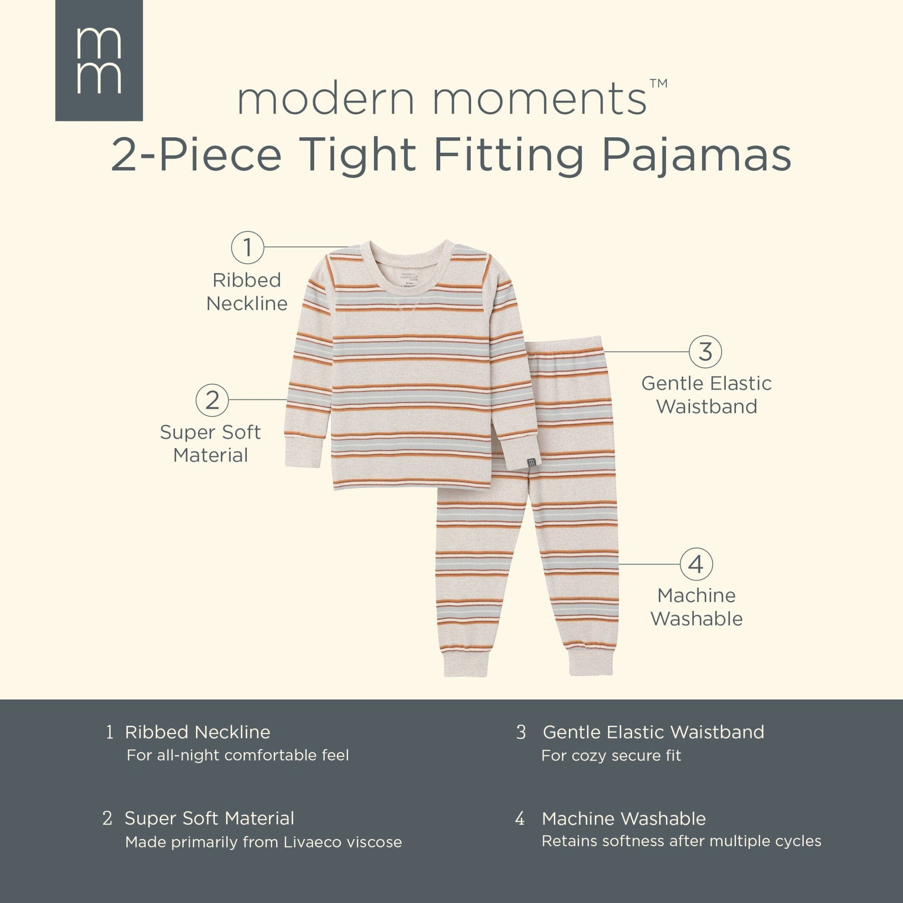 2-Piece Infant & Toddler Neutral Oatmeal Heather Stripe Hacci Pajama S ...