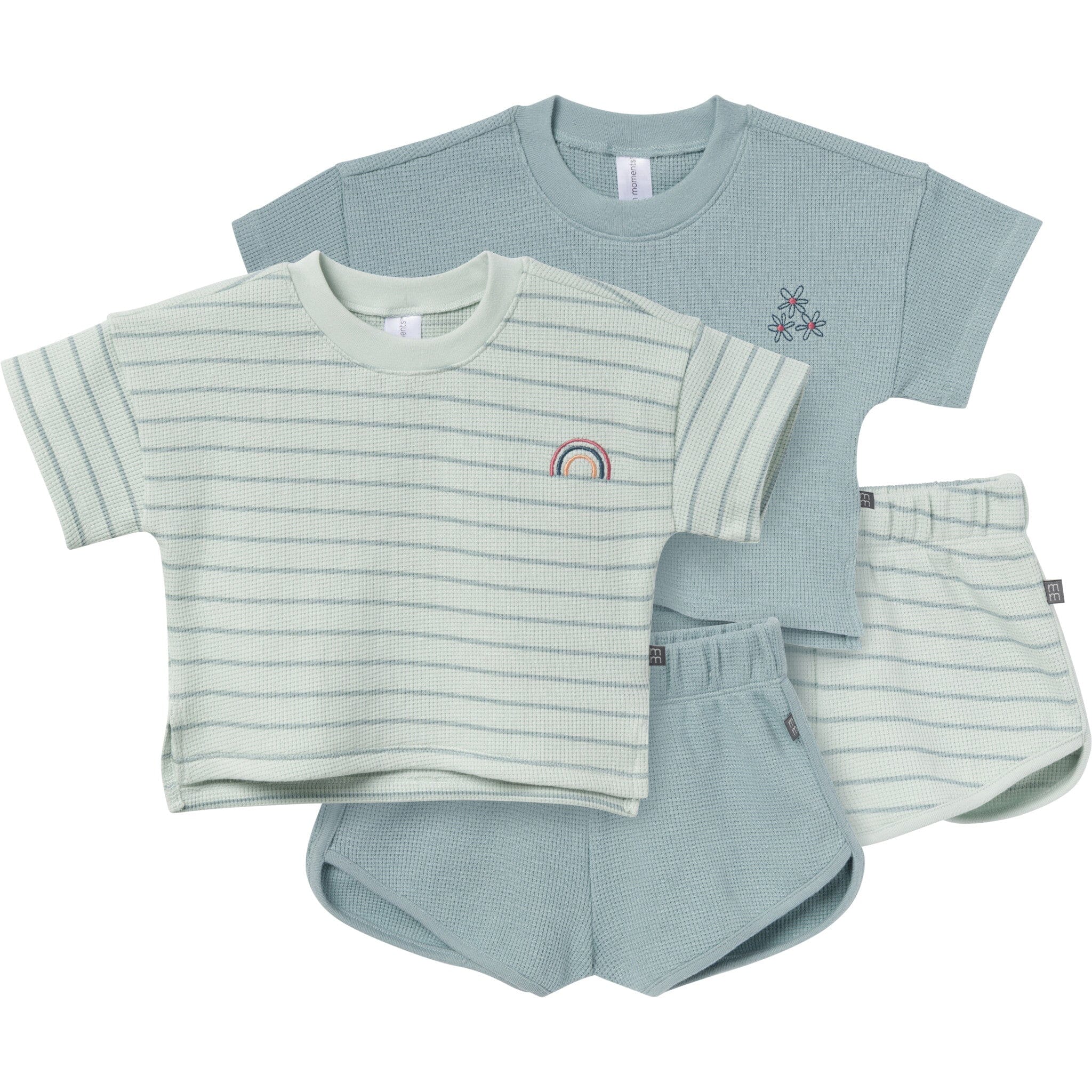 4-Piece Infant & Toddler Girls Light Sky Stripe Drop Shoulder Crop Top ...