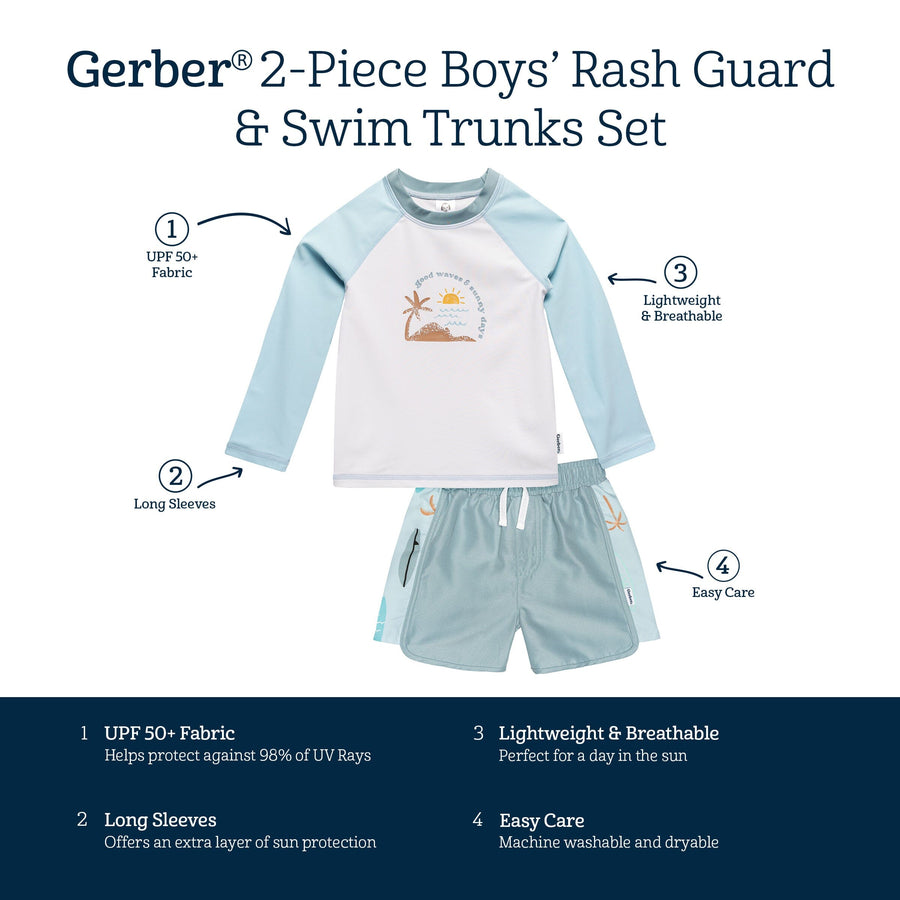 2-Piece Baby & Toddler Boys UPF 50+ Surf Rash Guard & Swim Trunks Set ...