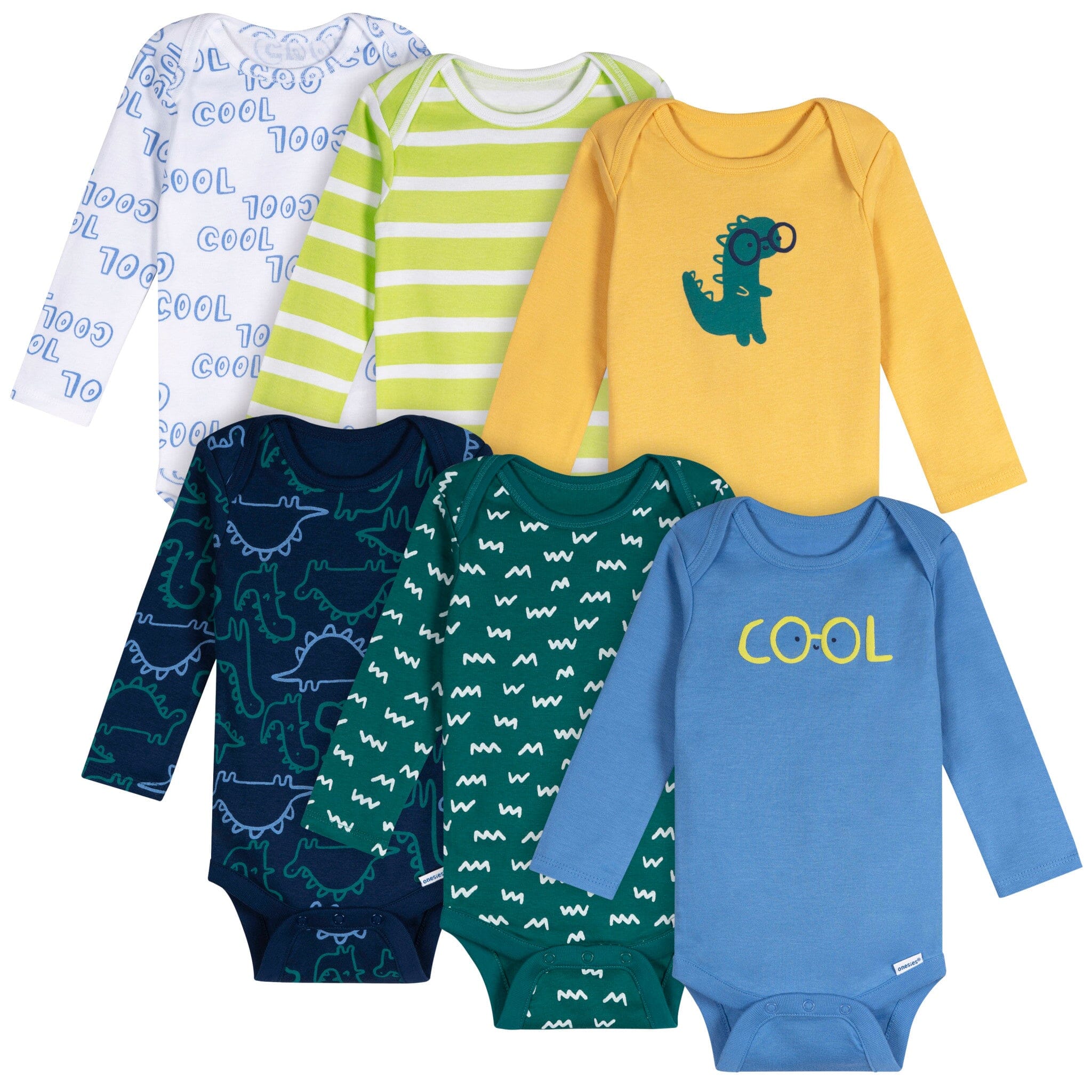6-Pack Baby Boys Dinos Long Sleeve Onesies® Bodysuits – Gerber ...