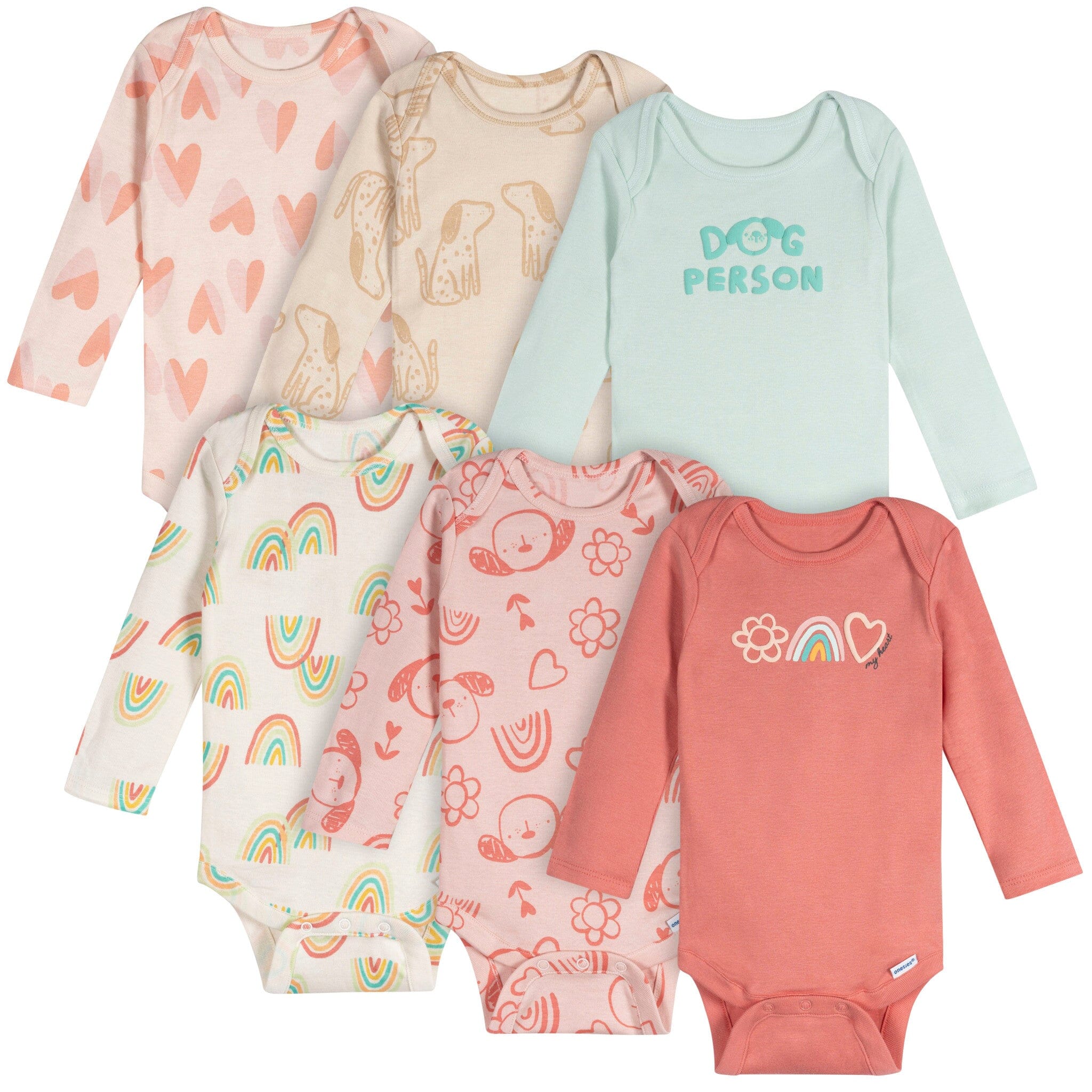 6-Pack Baby Girls Puppies Long Sleeve Onesies® Bodysuits – Gerber ...