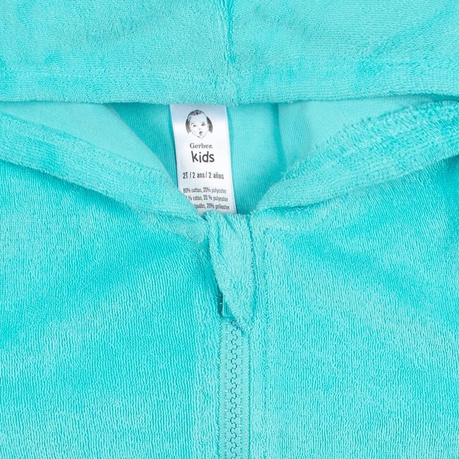 Embroidered Baby & Toddler Girls Aqua Hooded Zip Front Terry Swim Cove ...
