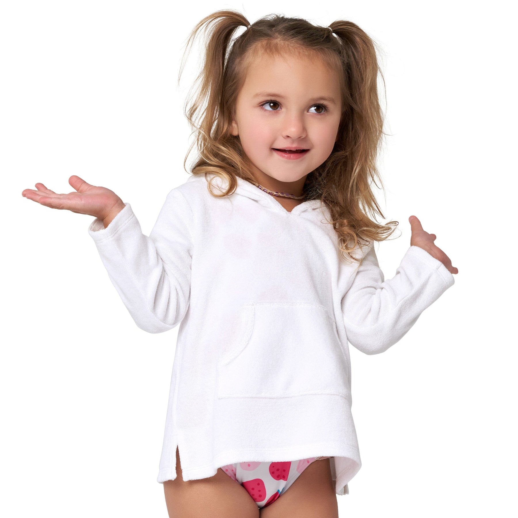 Baby & Toddler Girls White Hooded Kangaroo Pocket Terry Coverup ...