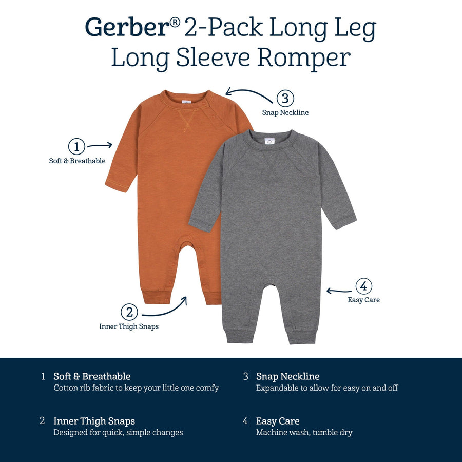 2-Pack Baby Boys Heather Gray & Rust Raglan Sleeve Romper – Gerber ...