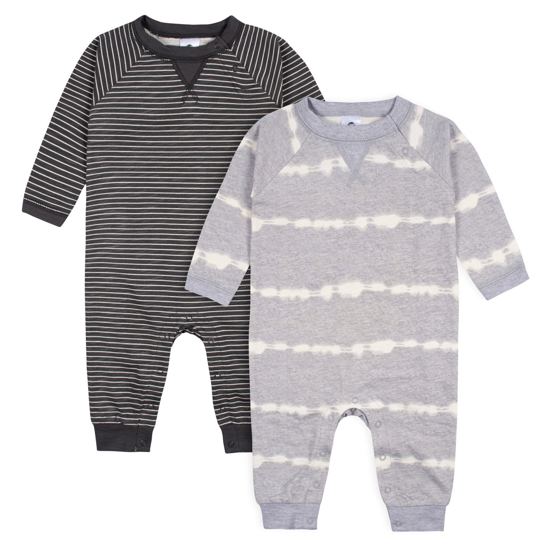 2-Pack Baby Boys Light Gray Tie Dye & Striped Raglan Sleeve Romper ...