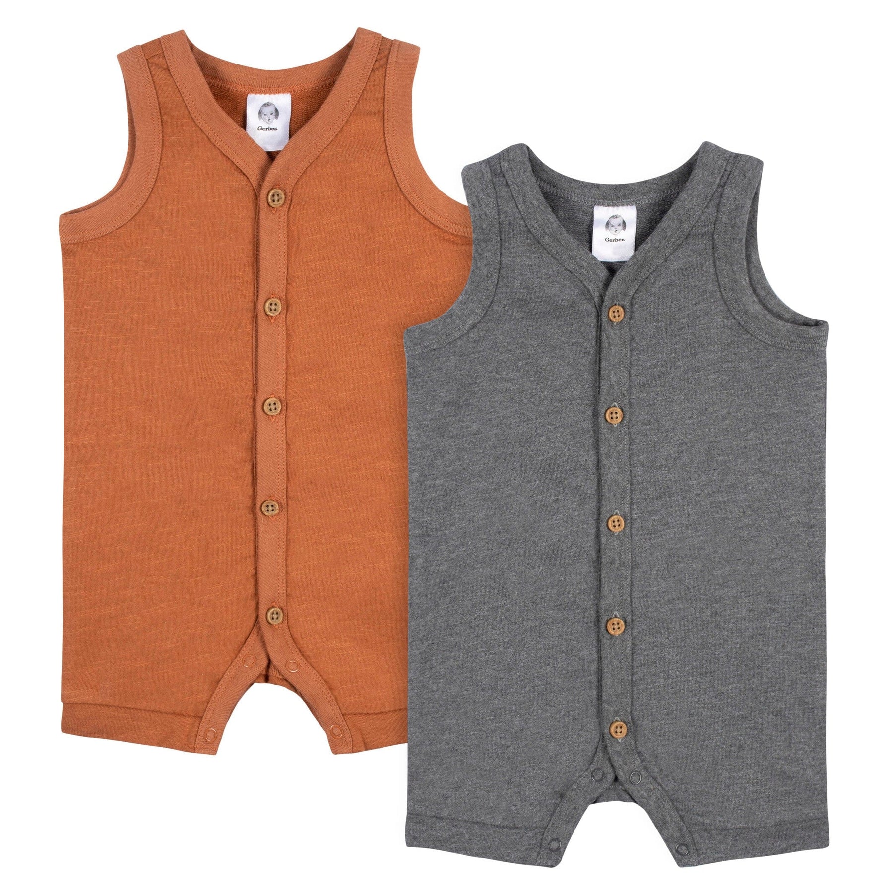 2-Pack Baby Boys Heather Gray & Rust Short Leg Sleeveless Romper ...
