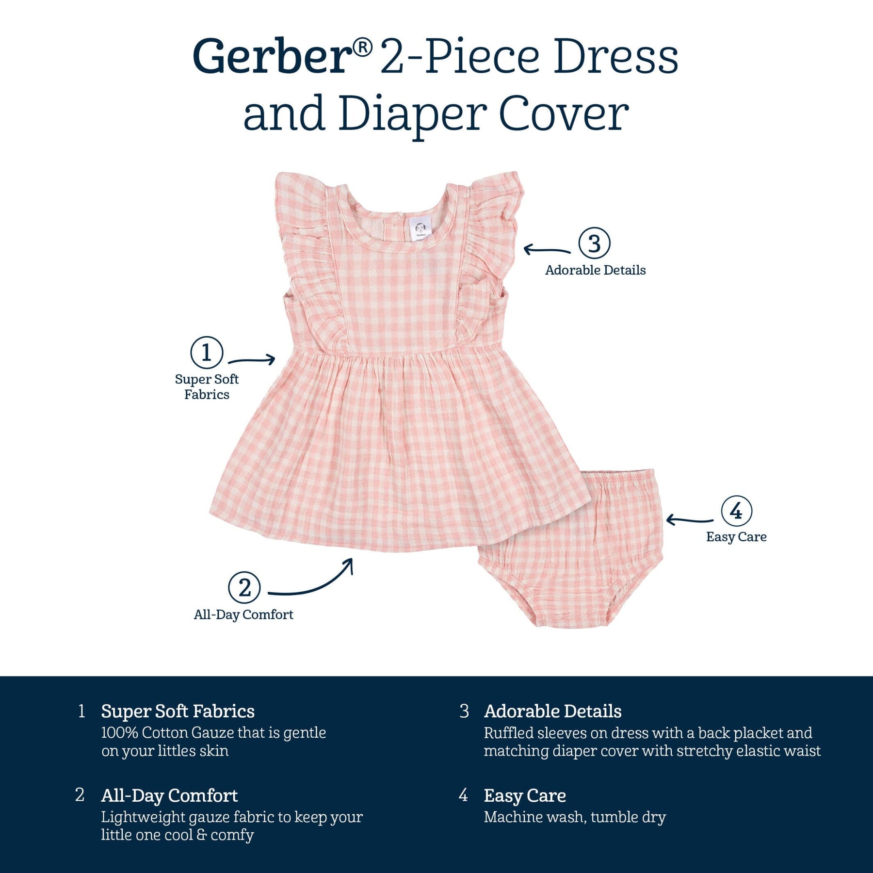 2-Piece Baby & Toddler Girls Gingham Gauze Dress & Diaper Cover Set – Gerber Childrenswear