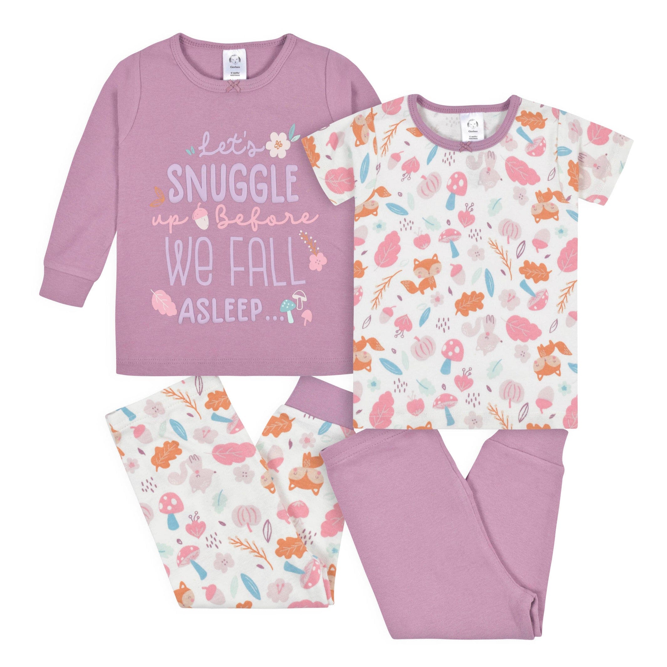 4-Piece Infant & Toddler Girls Purple Woodland Snug Fit Cotton Pajamas ...