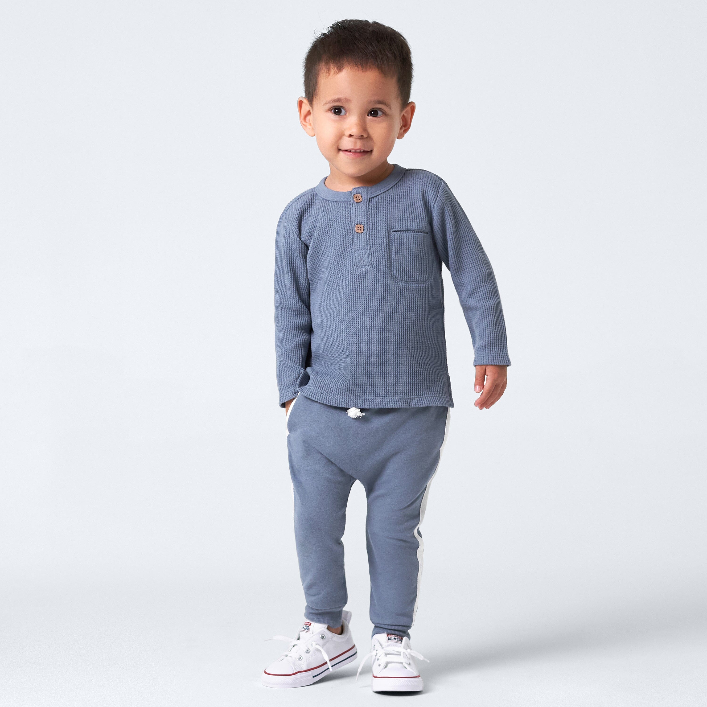 2-Pack Infant & Toddler Boys Dusty Blue & Navy Waffle Knit Henleys#N ...