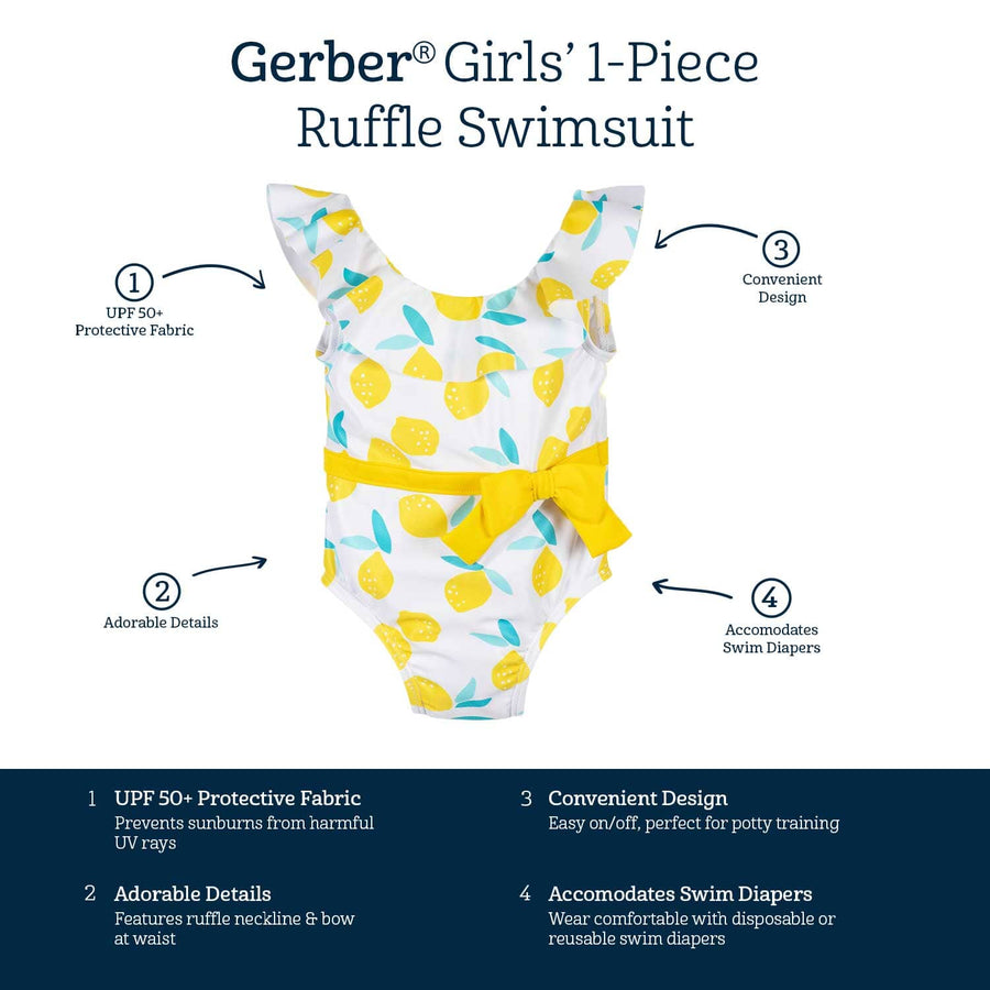 Baby & Toddler Girls UPF 50+ Lemon Squeeze One-Piece Swimsuit With Ruf ...