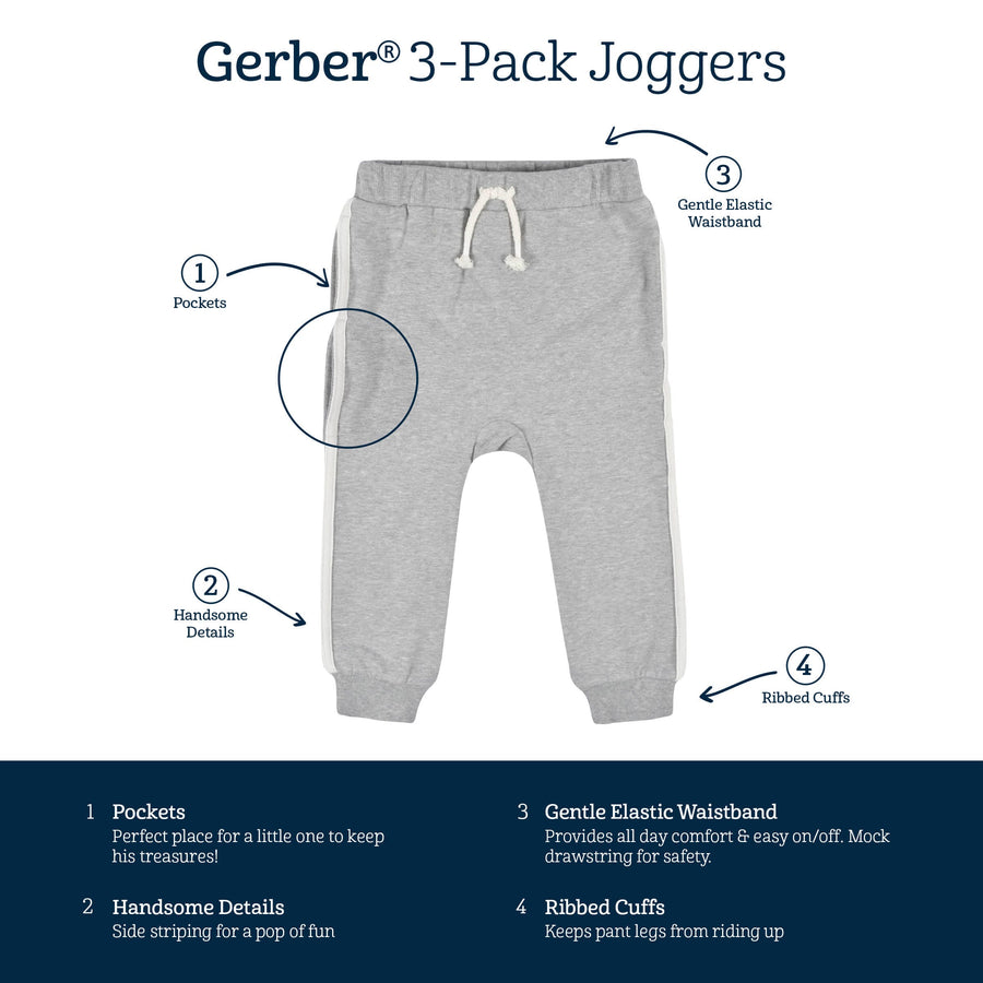 3-Pack Toddler Boys Mustard & Gray Joggers, 5T – Gerber Childrenswear