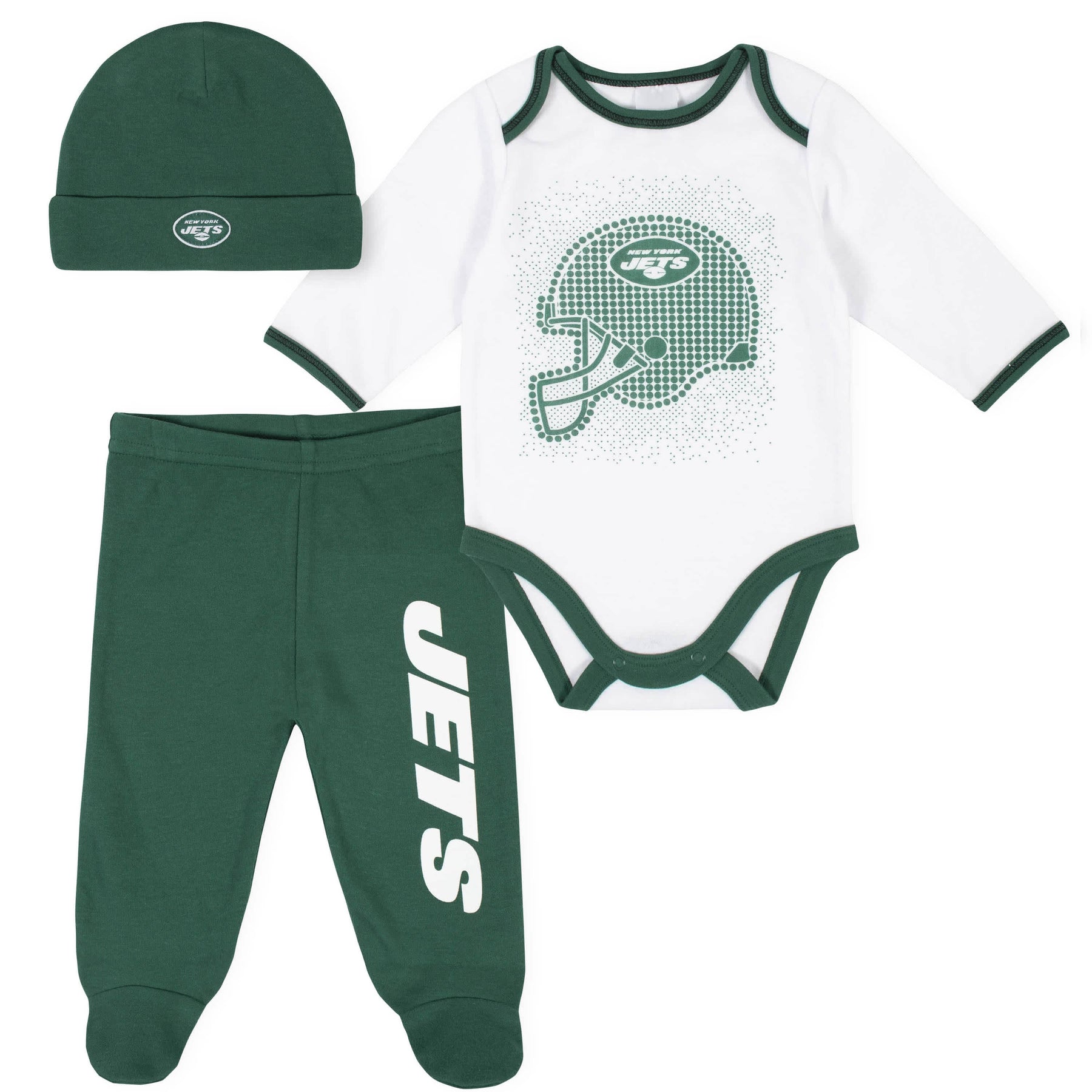 3-Piece Baby Boys New York Jets Bodysuit, Footed Pant, and Cap Set ...