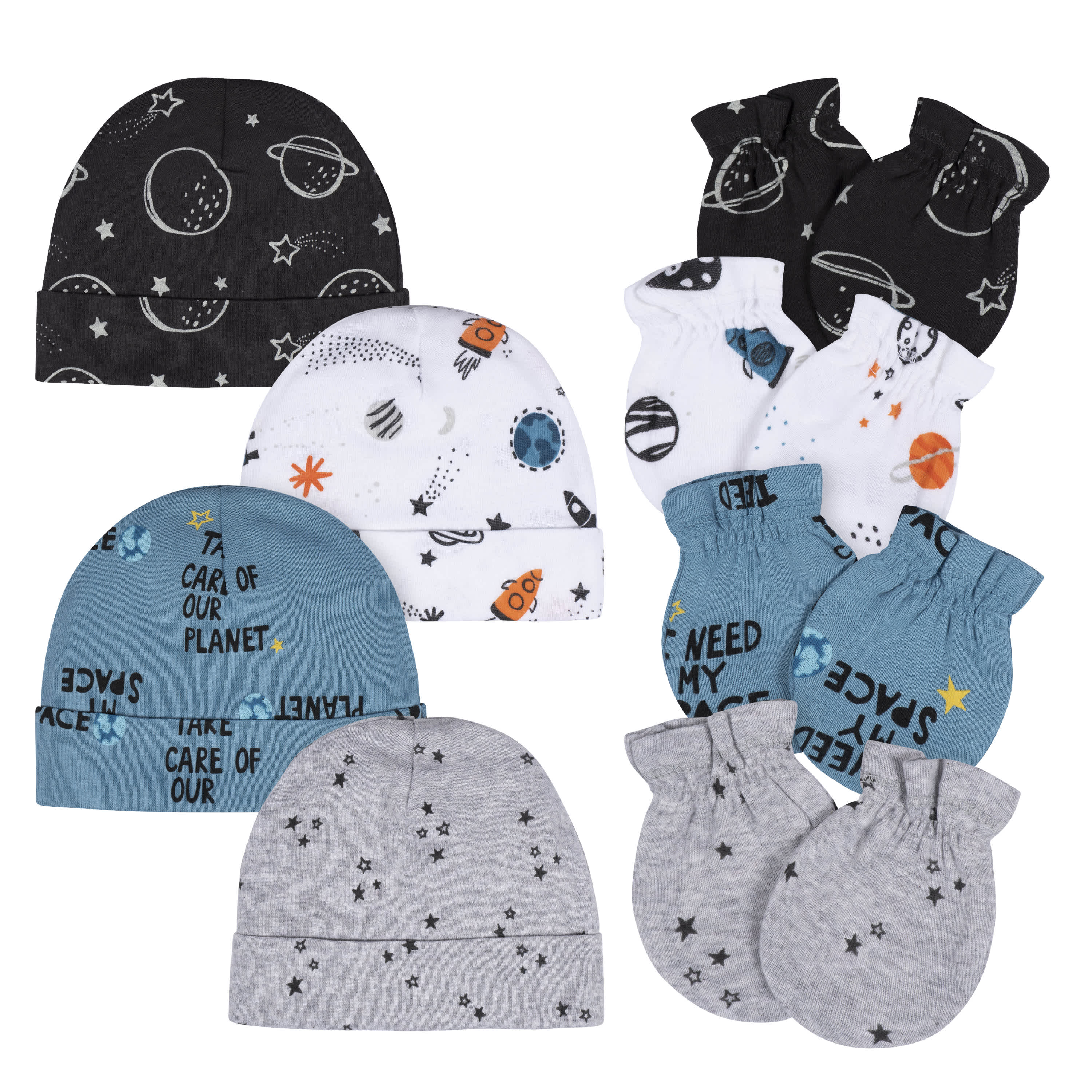 8-Piece Baby Boys Space Explorer No Scratch Mittens & Caps Set – Gerber ...