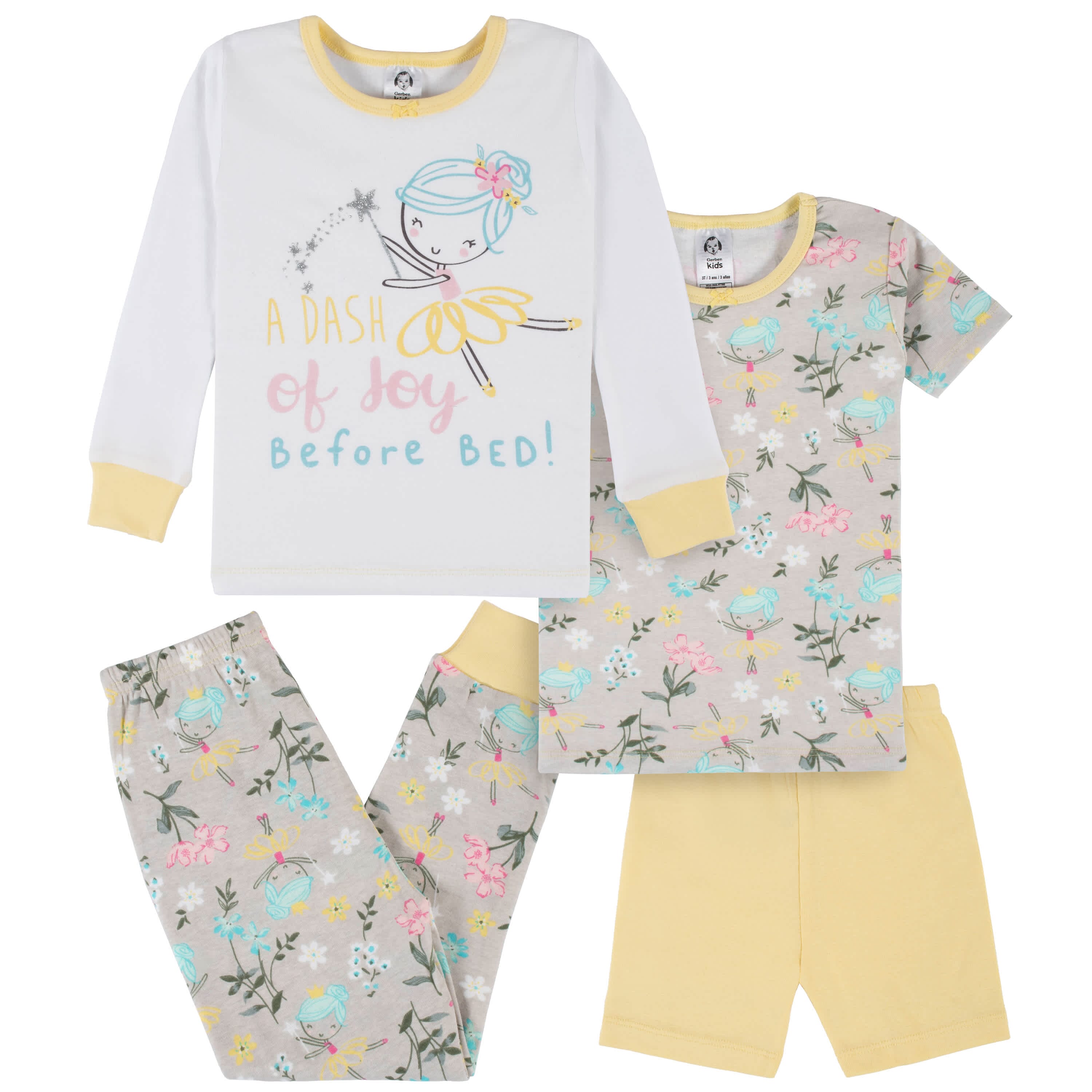 4-Piece Infant & Toddler Girls Yellow Garden Snug Fit Cotton Pajamas ...
